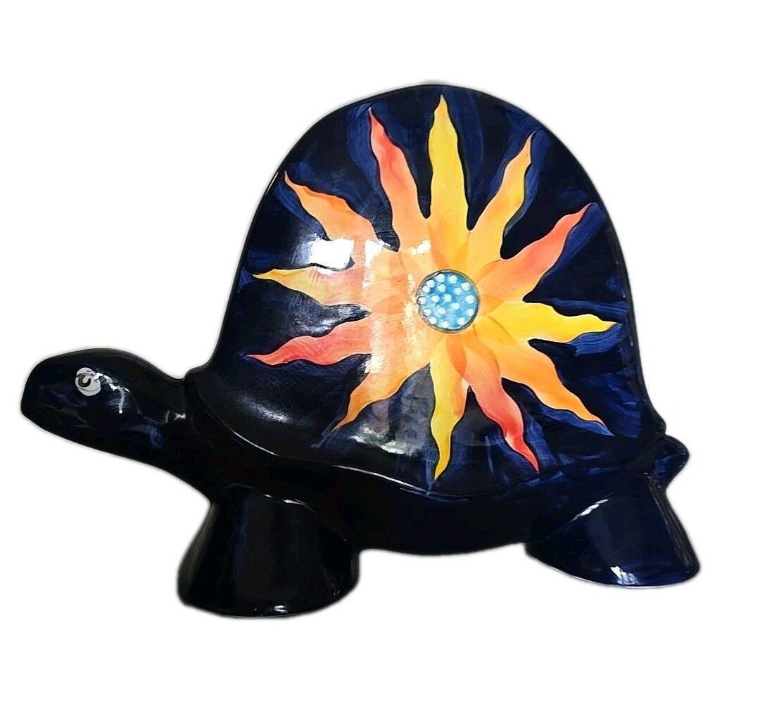 Vintage Turov Turtle Navy Blue Sunflower Orange Yellow Hand Made Art ...