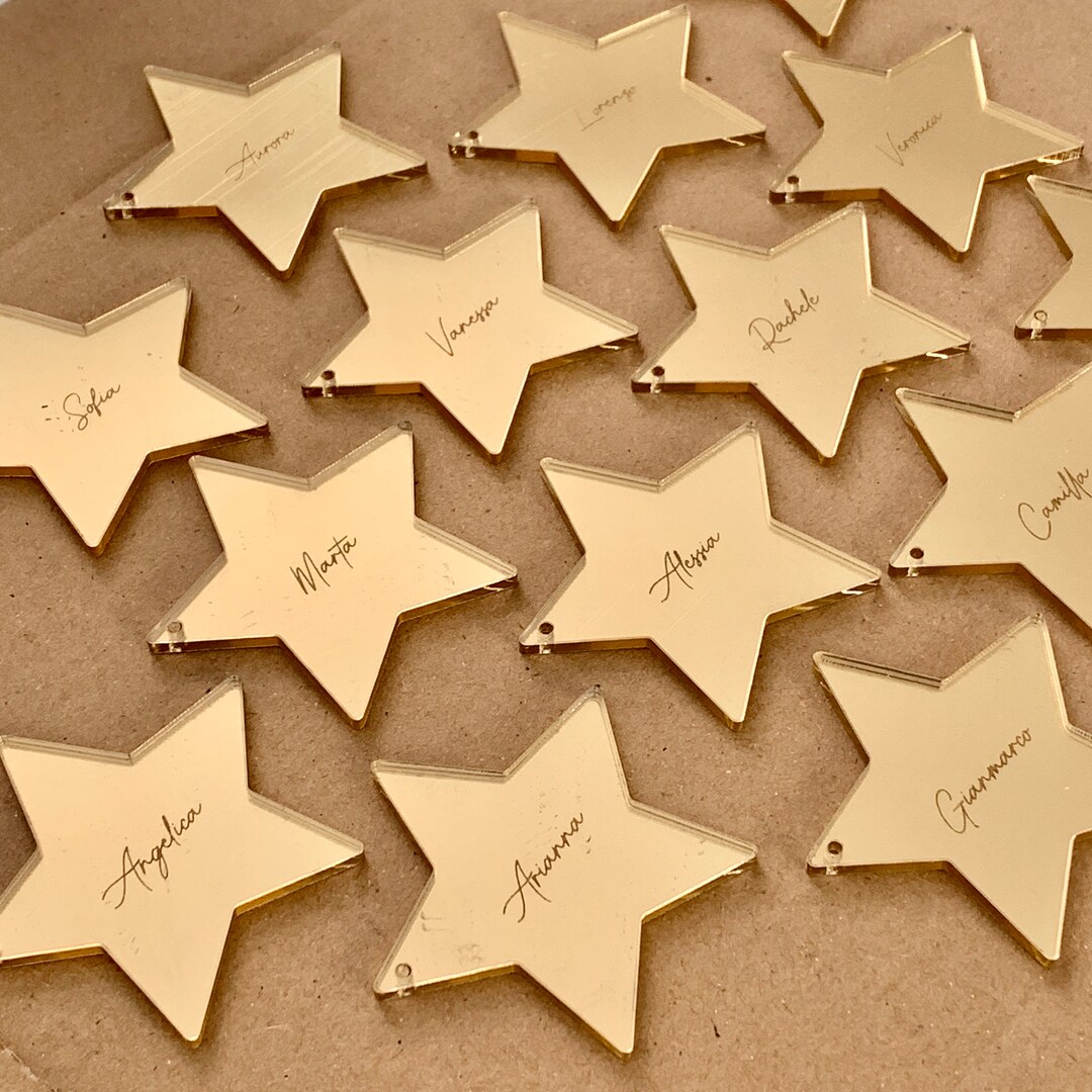 Gold Mirror Plexiglass Star-shaped Place Cards - Personalized With Name ...