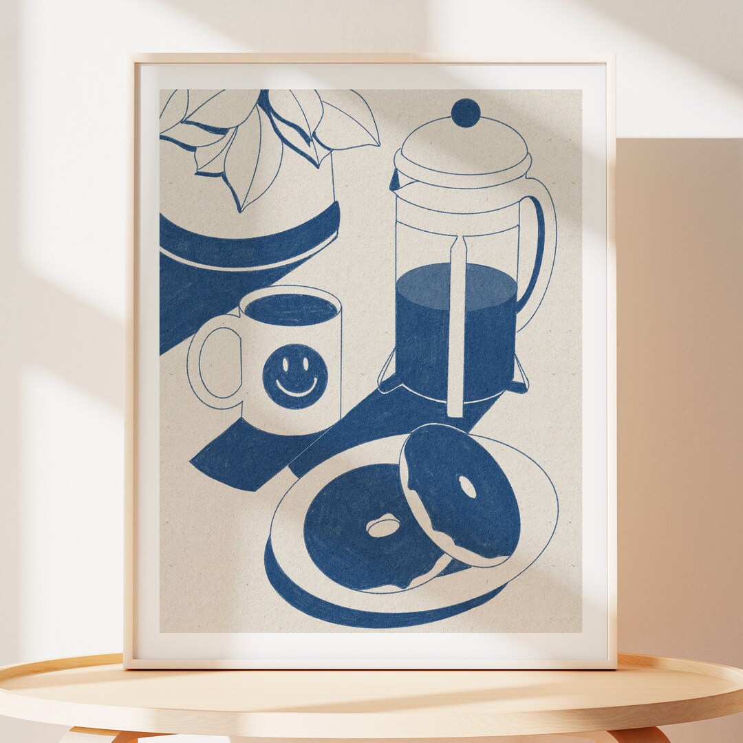 Coffee Breakfast Poster | Coffee Drawing | French Press Poster ...