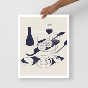 Navy Blue Wine Still Life Art Print: Minimalist Kitchen Decor - Etsy