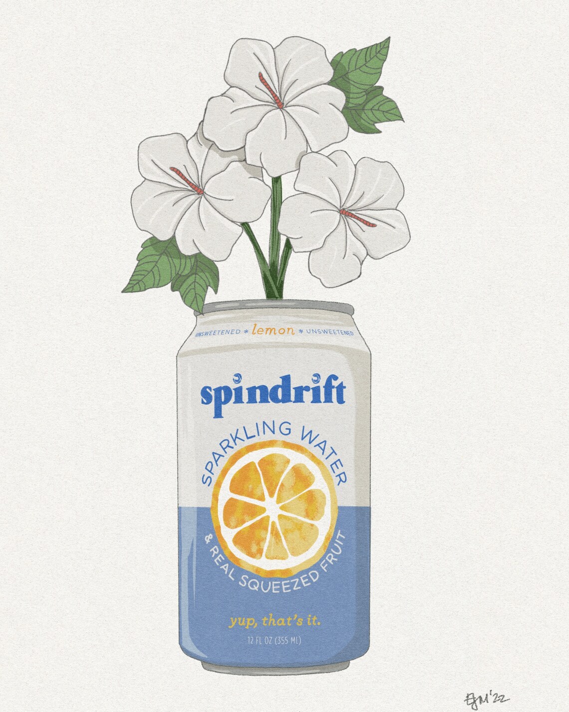 Hibiscus Flower Art Print: Lemon Spindrift Can, Tropical Wall Decor - Etsy