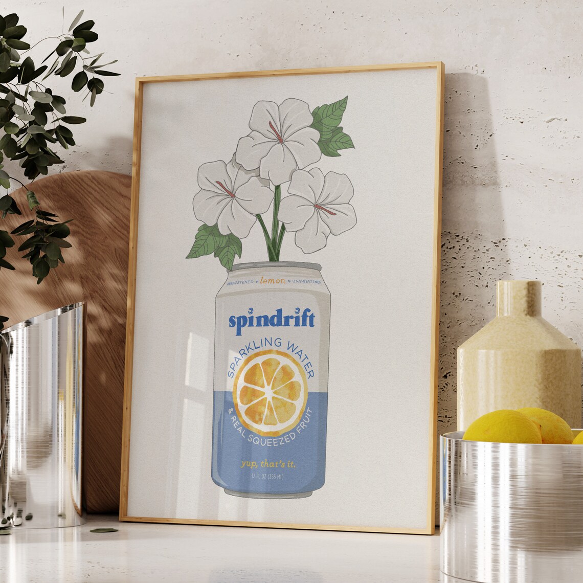 Hibiscus Flower Art Print: Lemon Spindrift Can, Tropical Wall Decor - Etsy