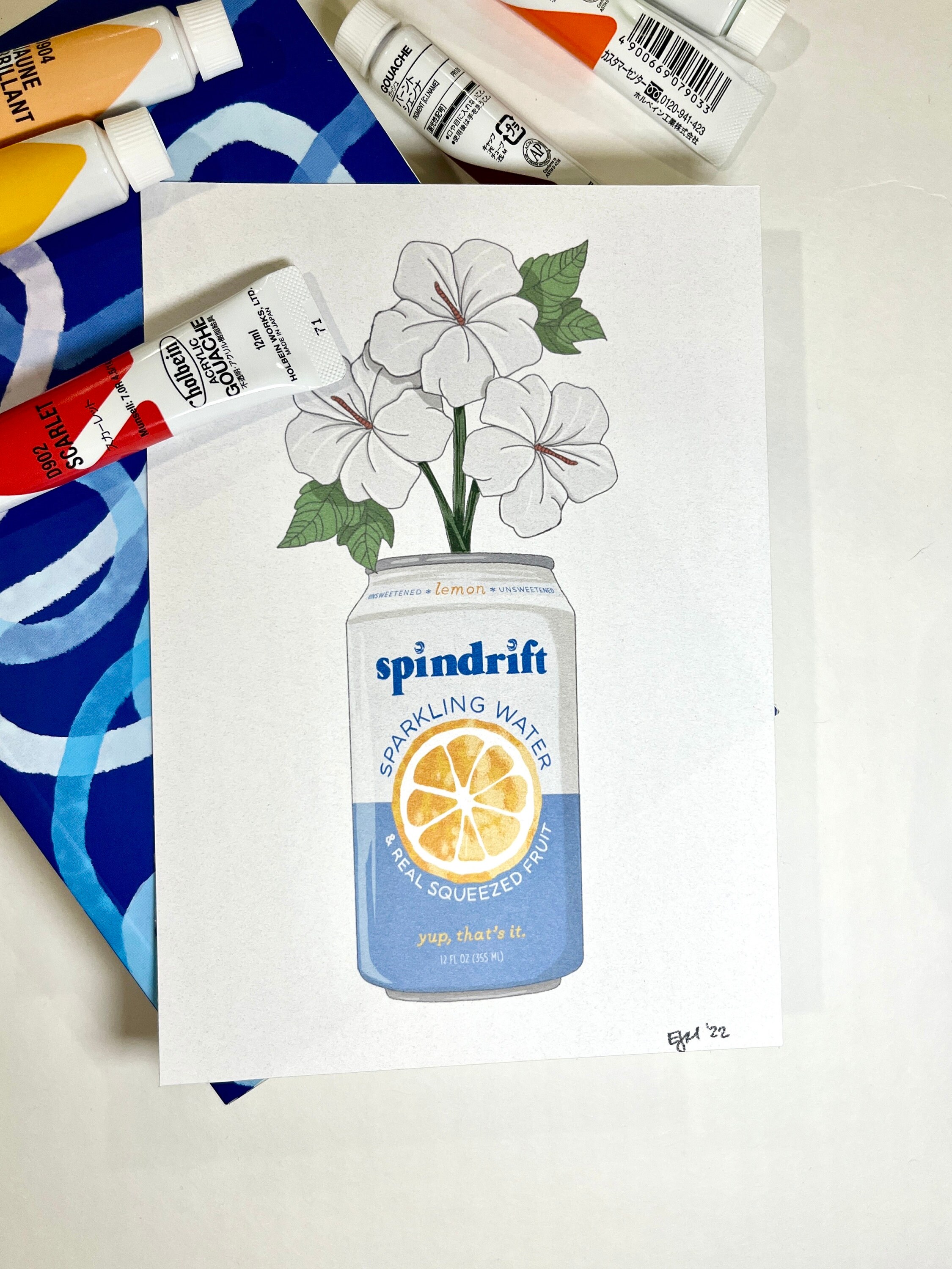 Hibiscus Flower Art Print: Lemon Spindrift Can, Tropical Wall Decor - Etsy