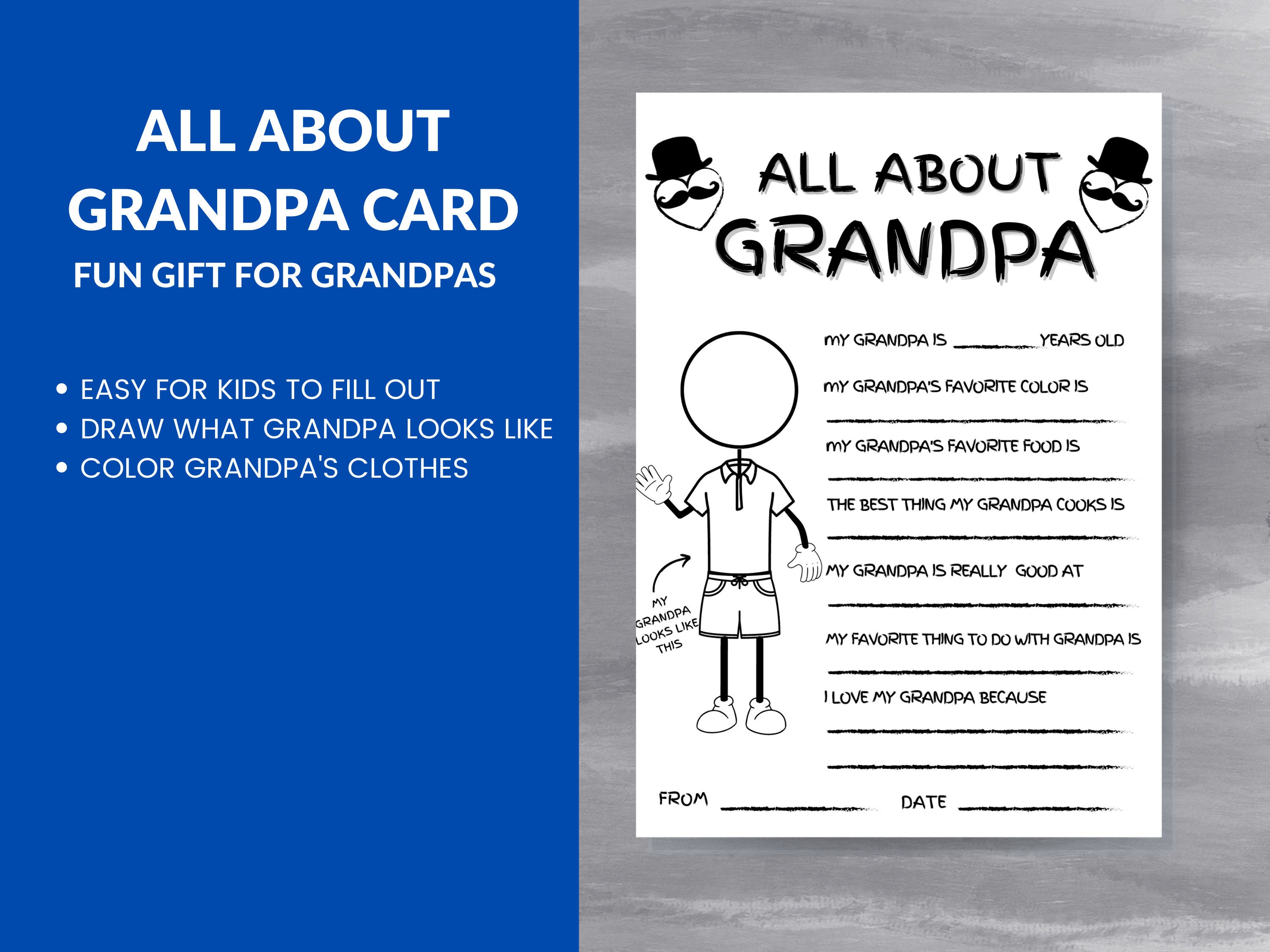 Kids DIY Father's Day Gift for Grandpa, Downloadable All About Grandpa ...