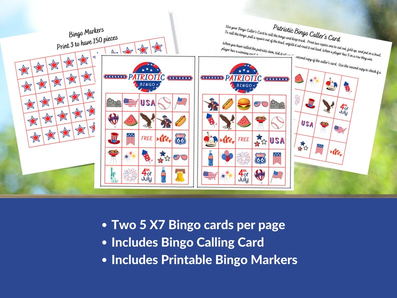 Patriotic Bingo Cards, 4th of July Bingo, 30 Printable 5 X 7 Bingo ...