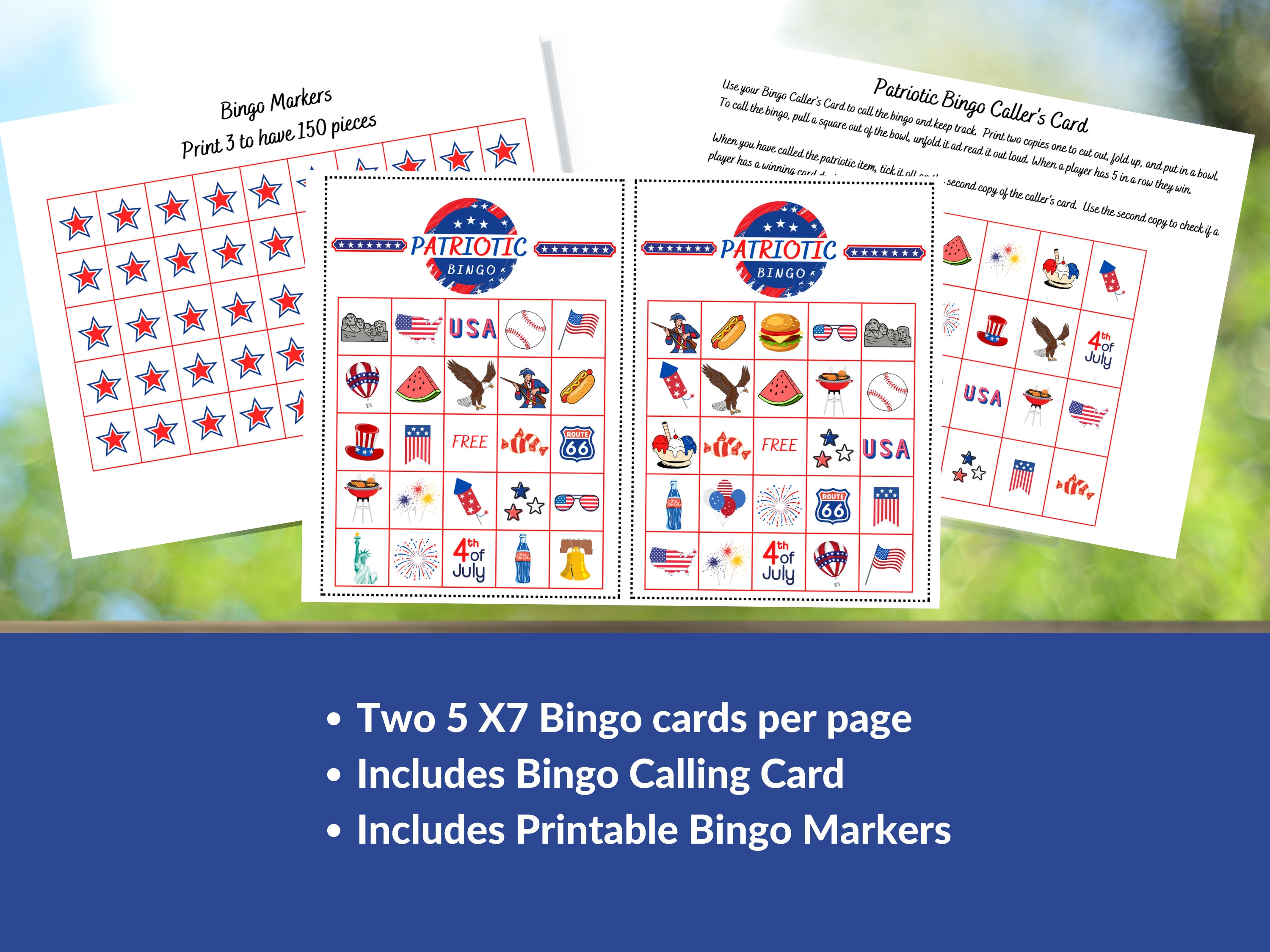 Patriotic Bingo Cards, 4th of July Bingo, 30 Printable 5 X 7 Bingo ...