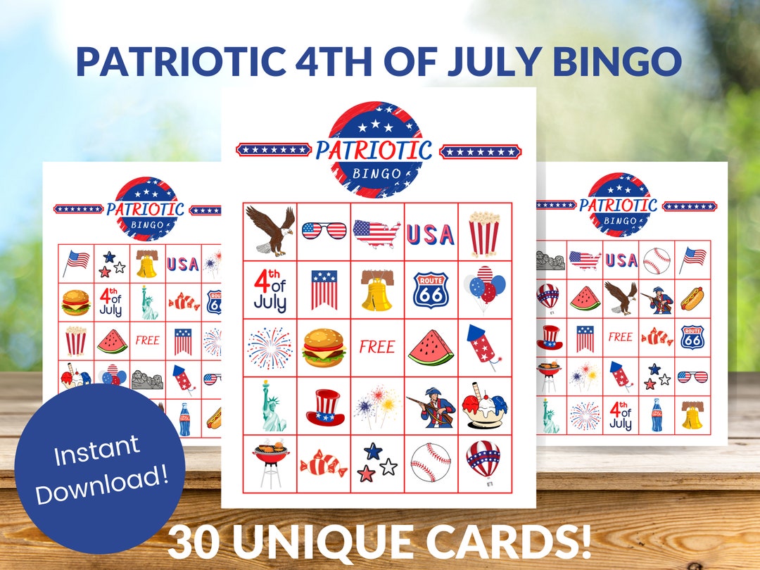 Patriotic Bingo Cards, 4th of July Bingo, 30 Printable 5 X 7 Bingo ...