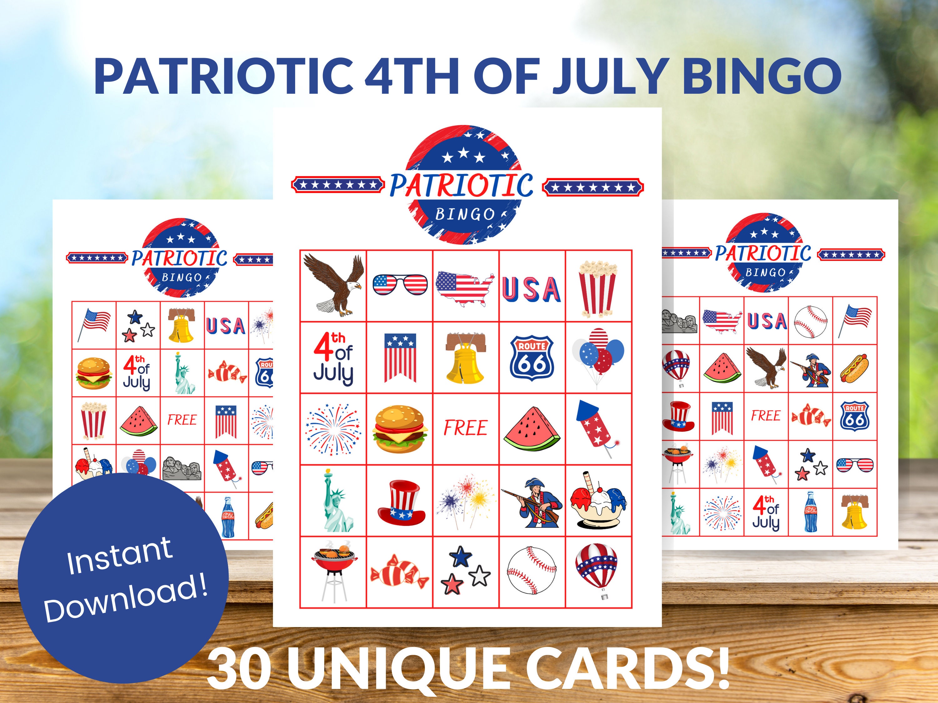 Patriotic Bingo Cards, 4th of July Bingo, 30 Printable 5 X 7 Bingo ...