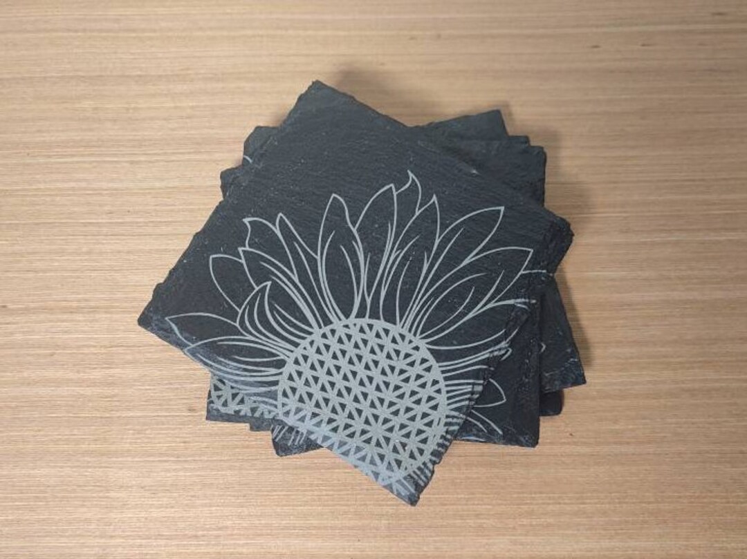 Handmade Sunflower Engraved Slate Coasters Set of Four. - Etsy