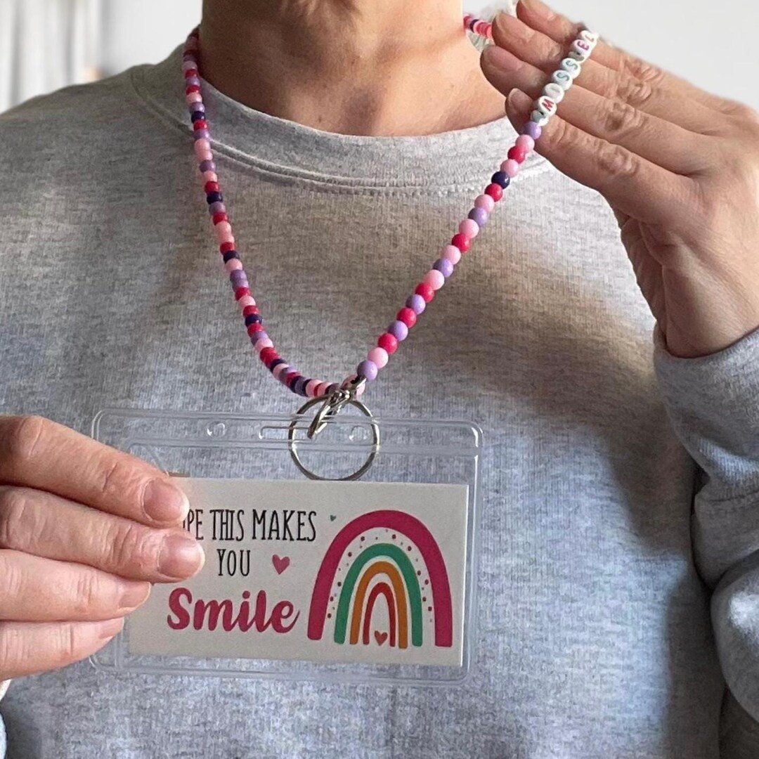 Beaded Teacher ID Lanyard, Custom and Personalized Badge Holder for ...