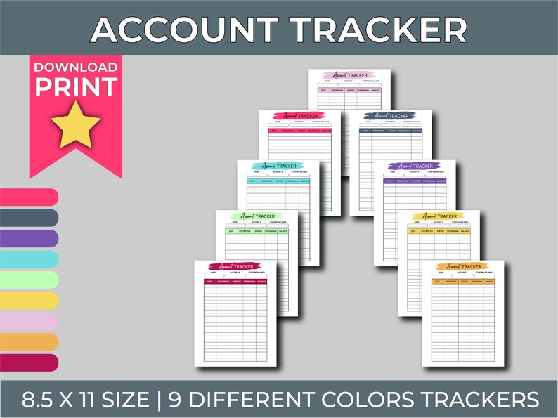 Editable Account Tracker Printable Account Log Tracker Account Balance ...