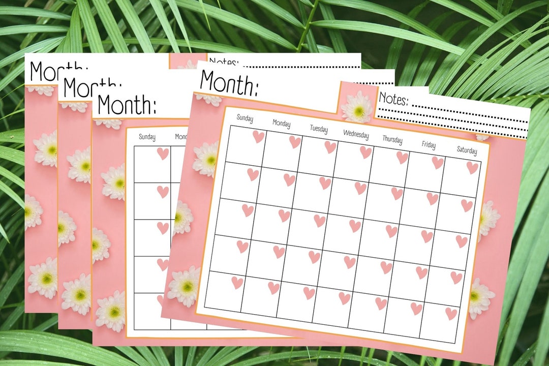 Blank Calendar, Printable Calender, Digital Download, Template, 8.5x11 ...