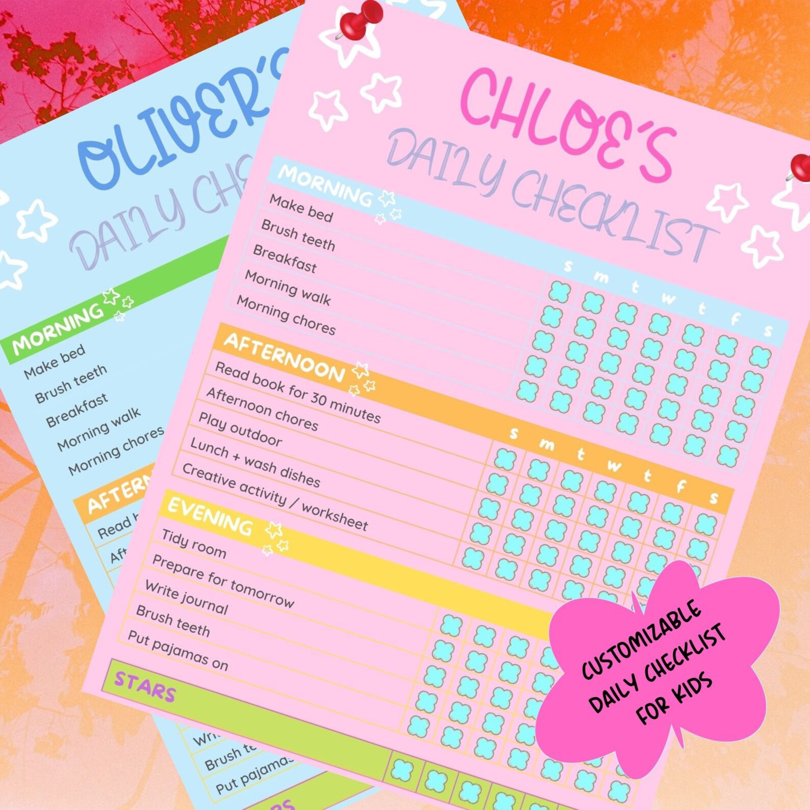 EDITABLE Customizable Daily Checklist for Kids, Printable Checklist ...