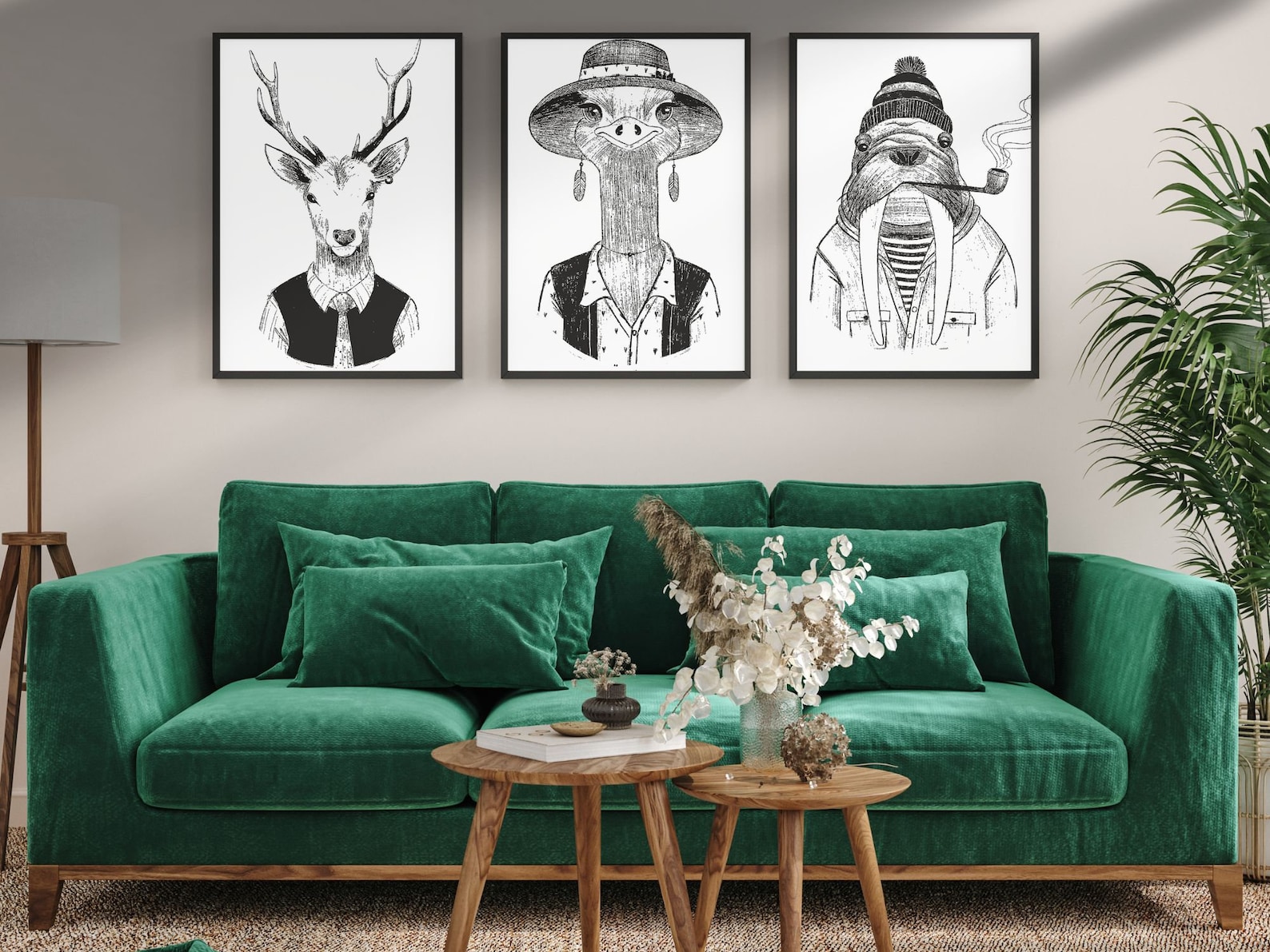 Set of 10 Black & White Animal Portrait Printable Set, Funny Animal ...