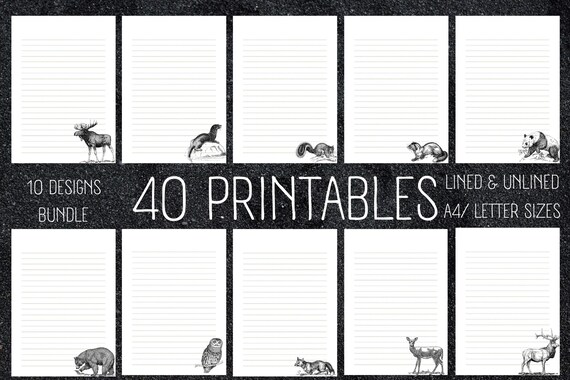 Hand Drawn Animals Letter Writing Bundle A4/8.5x11 Letter | Etsy