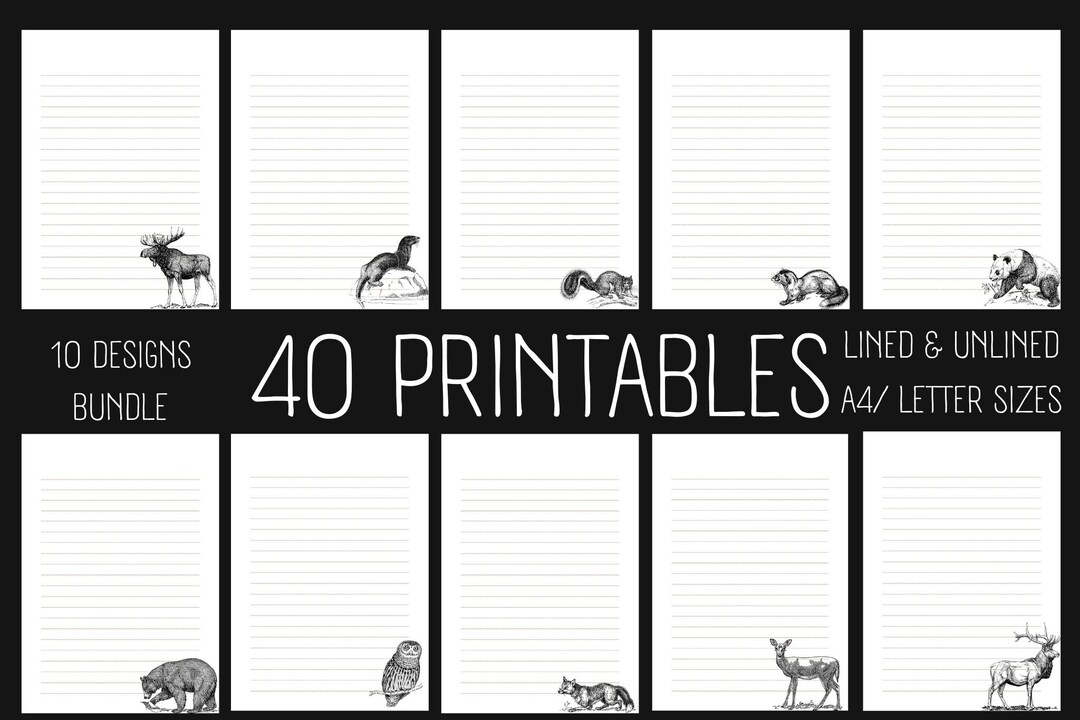 Hand Drawn Animals Letter Writing Bundle, A4/8.5x11 Letter Sizes ...