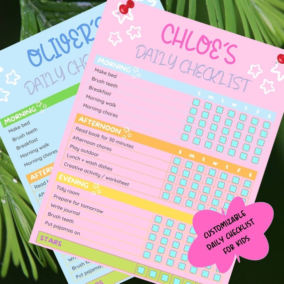EDITABLE Customizable Daily Checklist for Kids Printable - Etsy