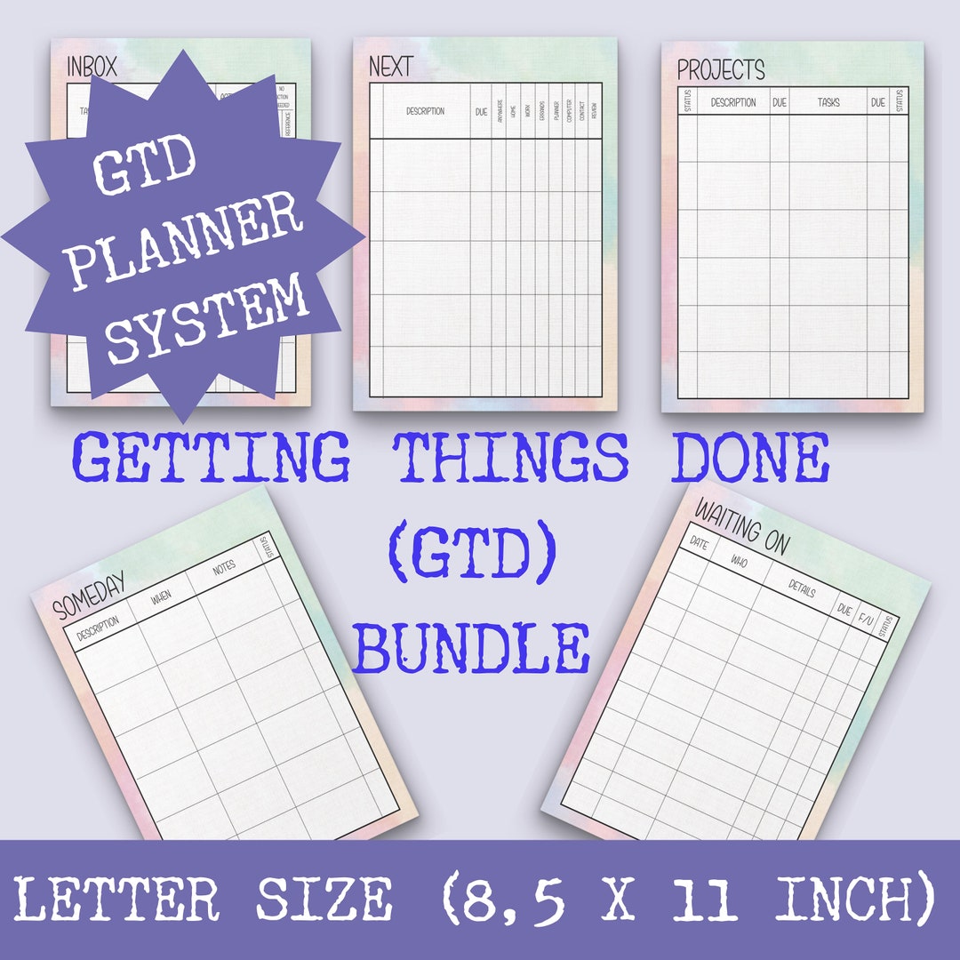 Colorful GTD Inbox Collection, Getting Things Done Planner, 8.5”x11 ...