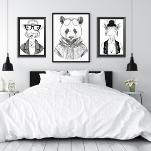 Set of 10 Black & White Animal Portrait Printable Set, Funny Animal ...