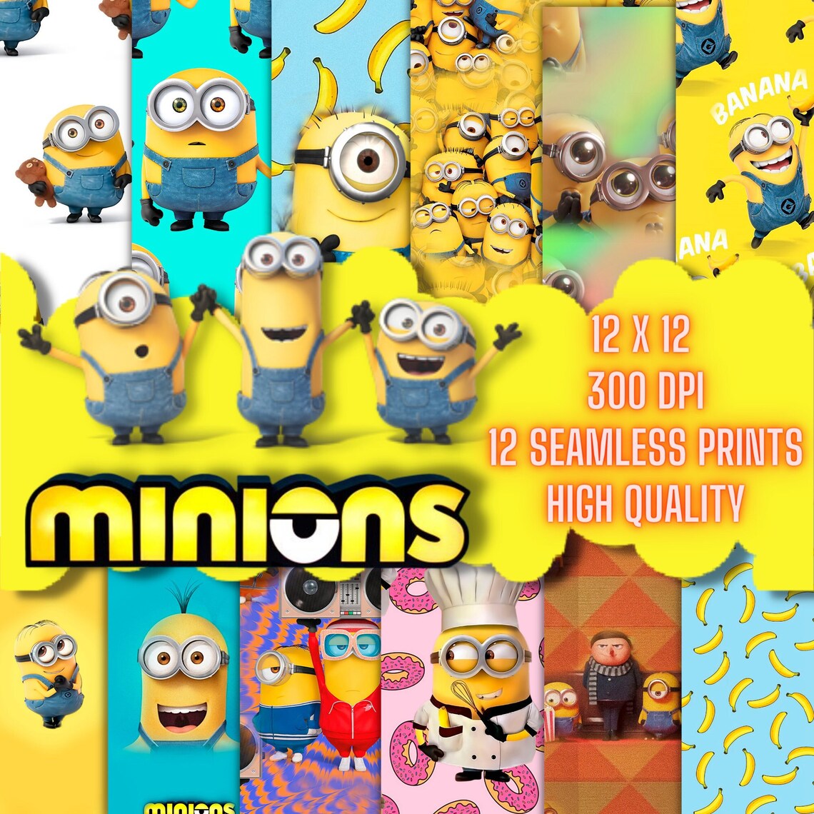 Minions Seamless Digital Paper Minions Wrapping Paper, Minions Digital ...