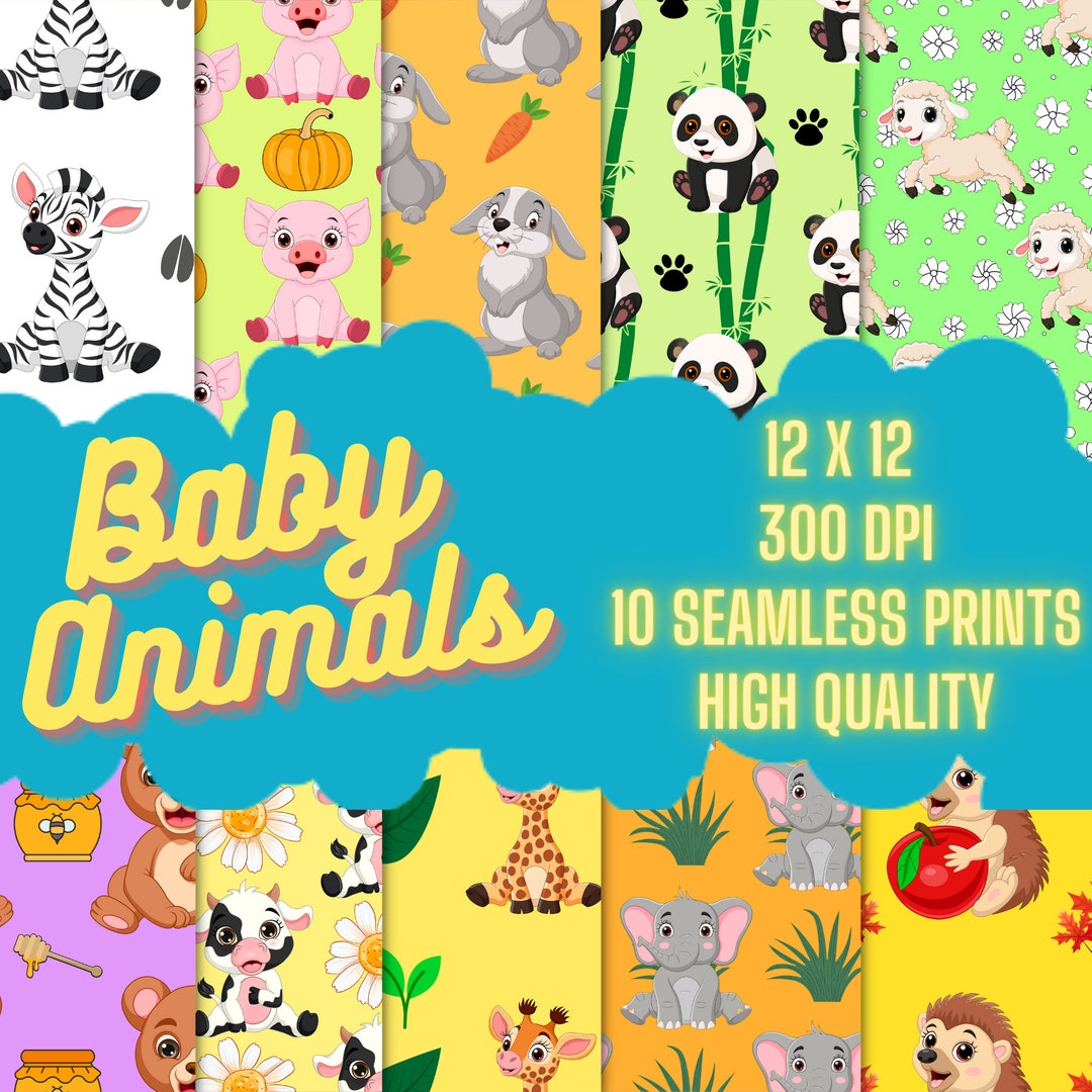 Cute Baby Animals Seamless Digital Paper, Tiny Animals Seamless Pattern ...