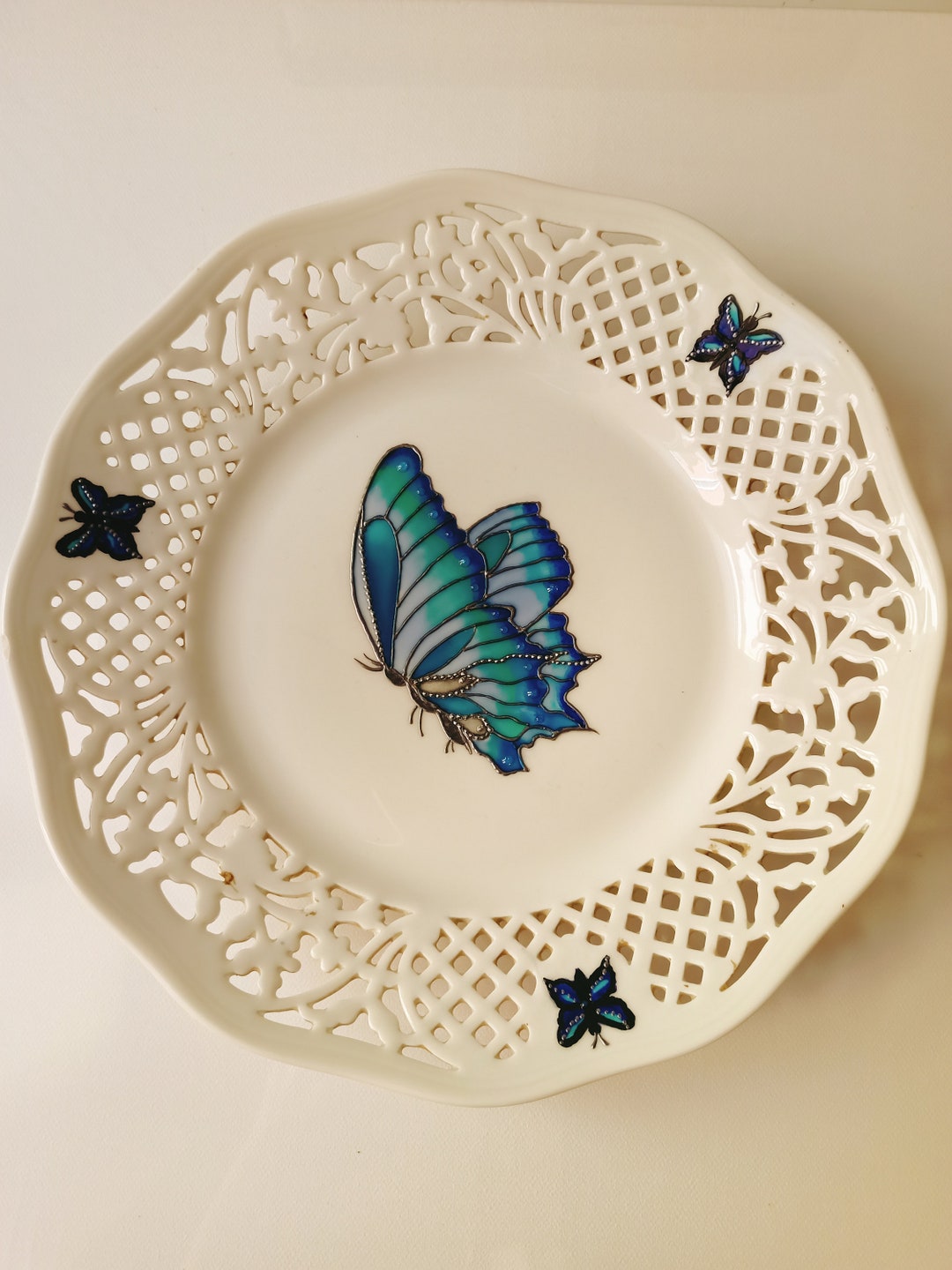 Handmade Plate Hand Painted Plate Decorative Plate Plate With Butterfly ...