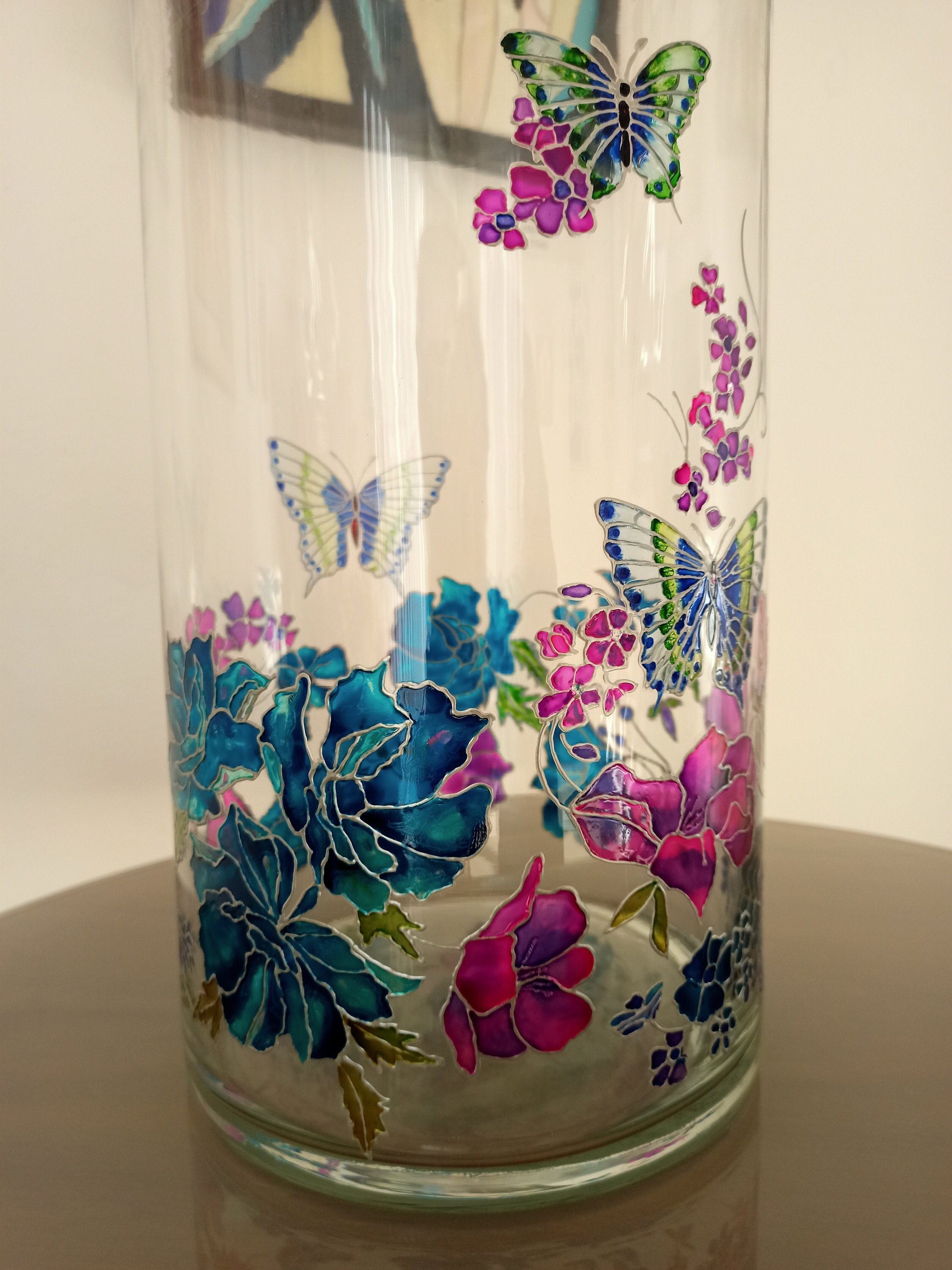 Painted Glass Vase Butterfly Vase Glass Lantern Table Decor Vases for ...