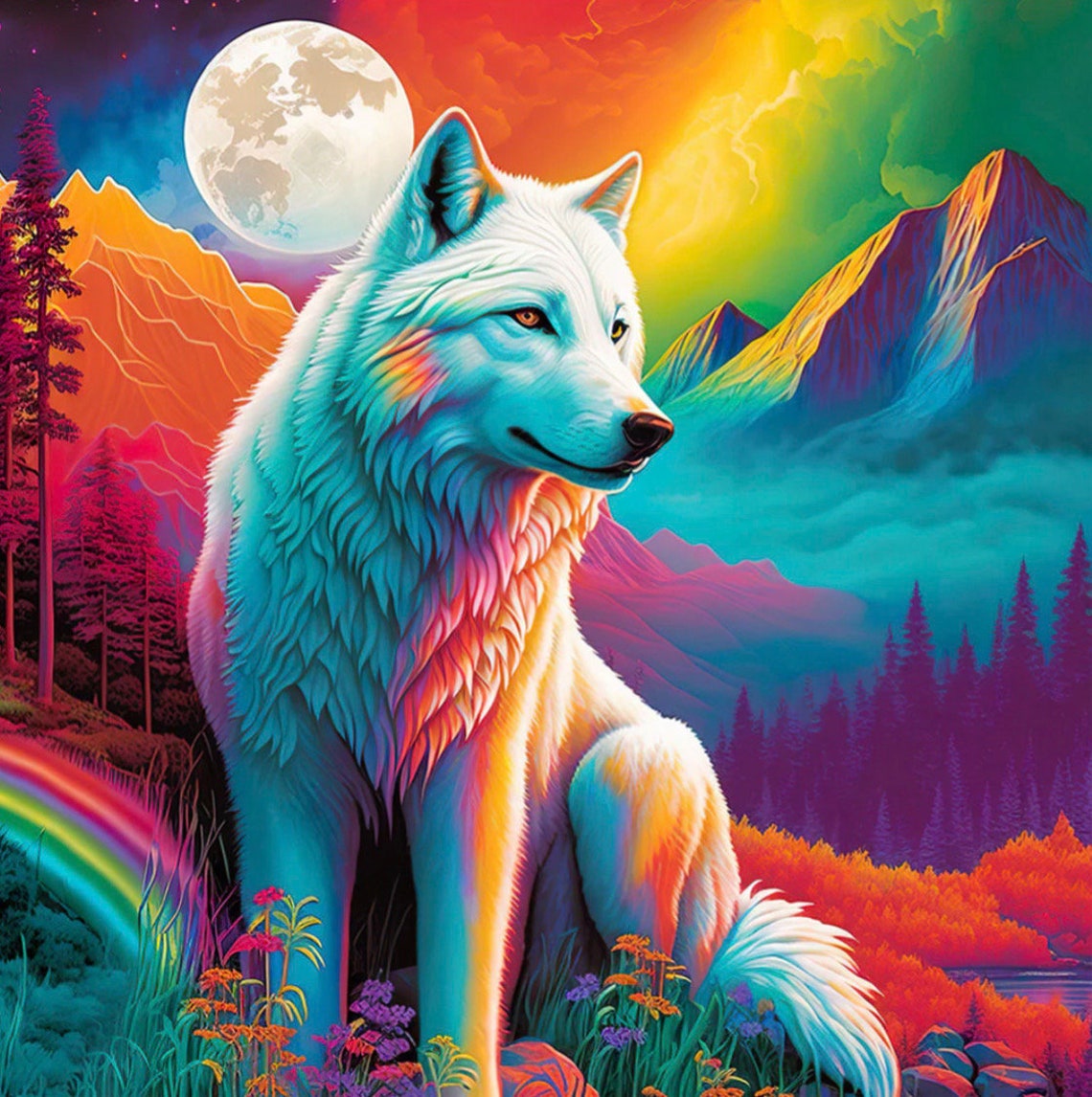AB (round) Colorful Wolf 40x40cm Diamond Art Kit - Etsy