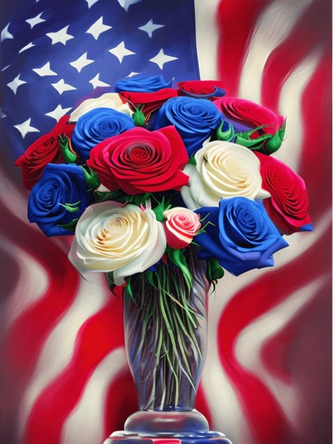 American Flag/patriotic Roses Diamond Art Kit 30x40cm Round Drill - Etsy