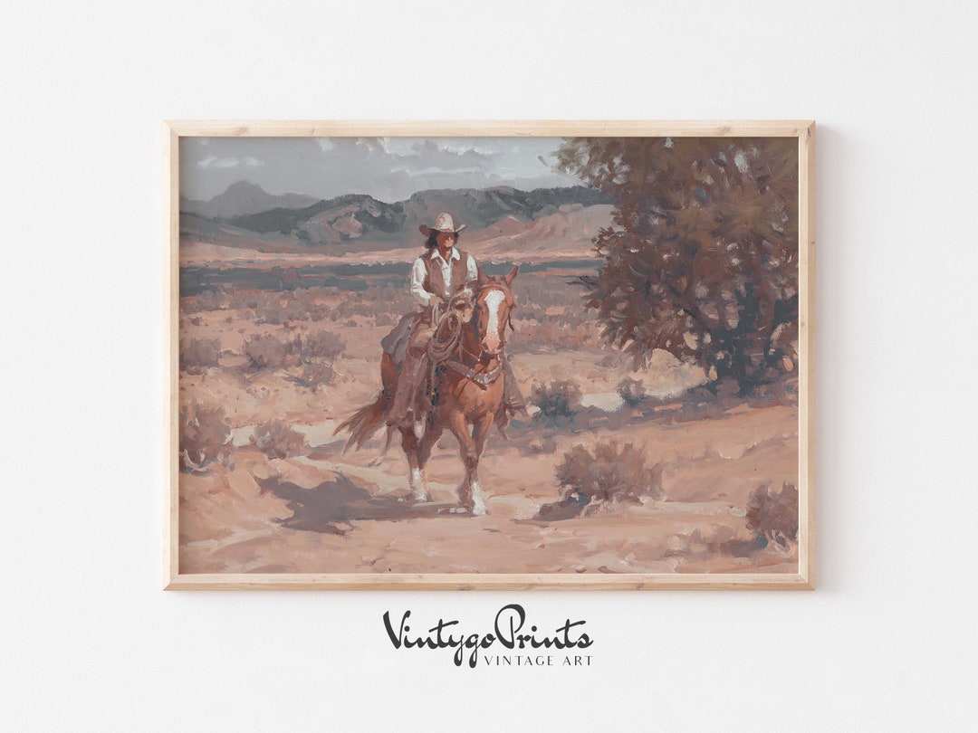 Rustic Cowboy Oil Painting Vintage Wall Art Western Room - Etsy