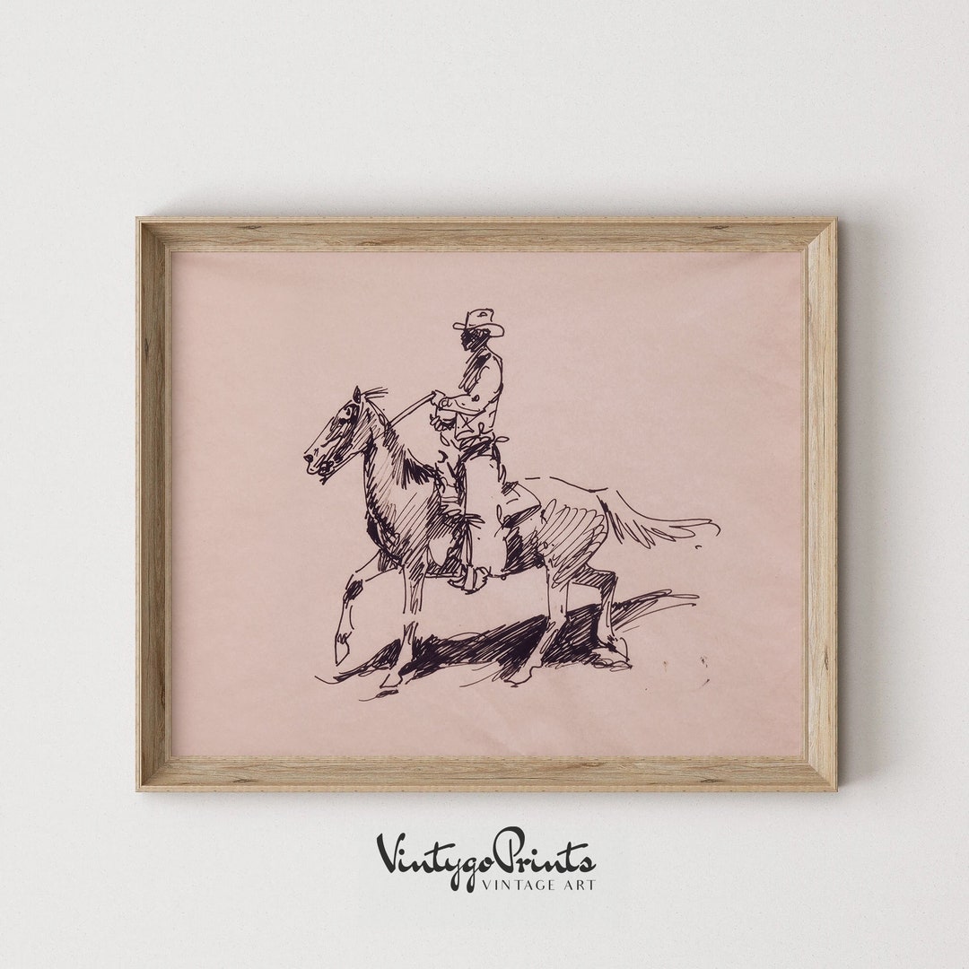 Western Cowboy Portrait Sketch | Vintage Old West Drawing | Southwest ...