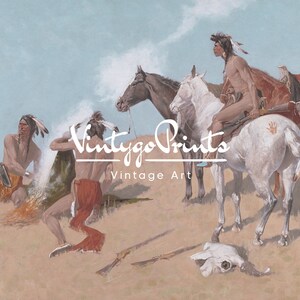 Vintage Native Americans Oil Painting | Western Theme Camp Fire Wall ...