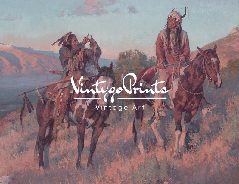 Vintage Native American Horse Riders Oil Painting (digital Download ...