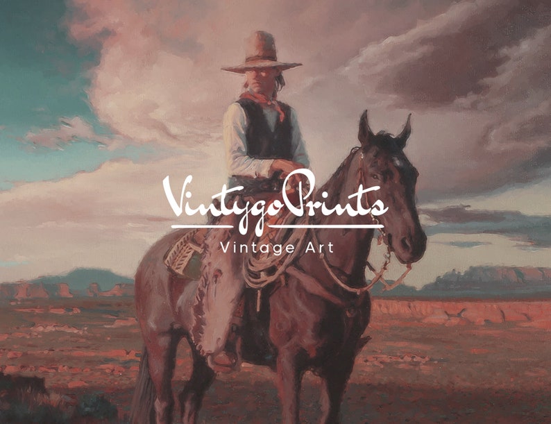 Western Cowboy Portrait Print Vintage Oil Painting Warm - Etsy