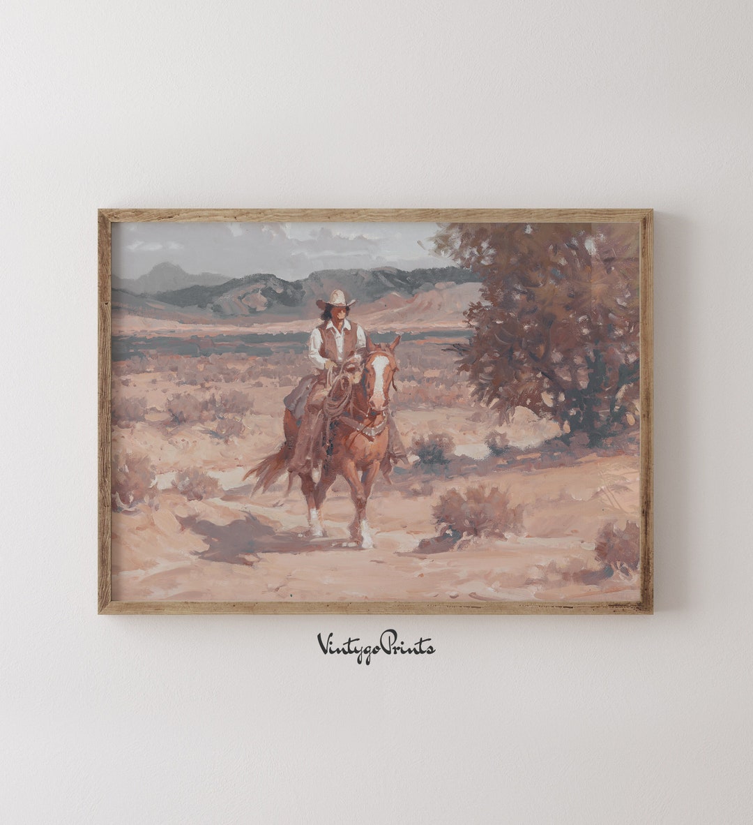 Rustic Cowboy Oil Painting Vintage Wall Art Western Room - Etsy