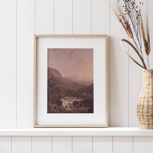 Rustic Stream Landscape | Vintage Wall Art | Neutral Oil Painting ...