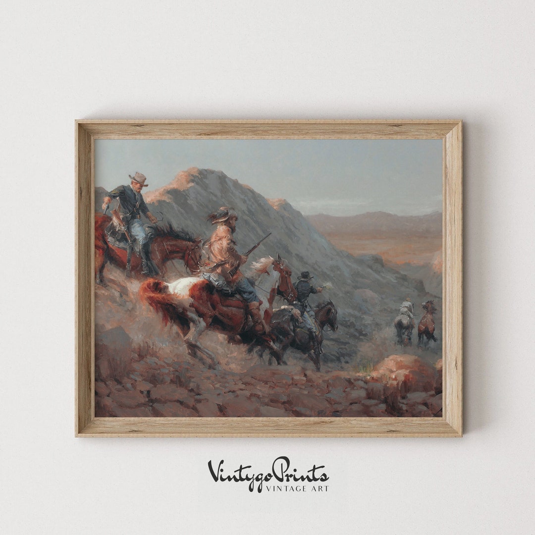 Rustic Cowboy Gang Oil Painting | Western Horse Riders Wall Art | Countryside Print | PRINTABLE ...