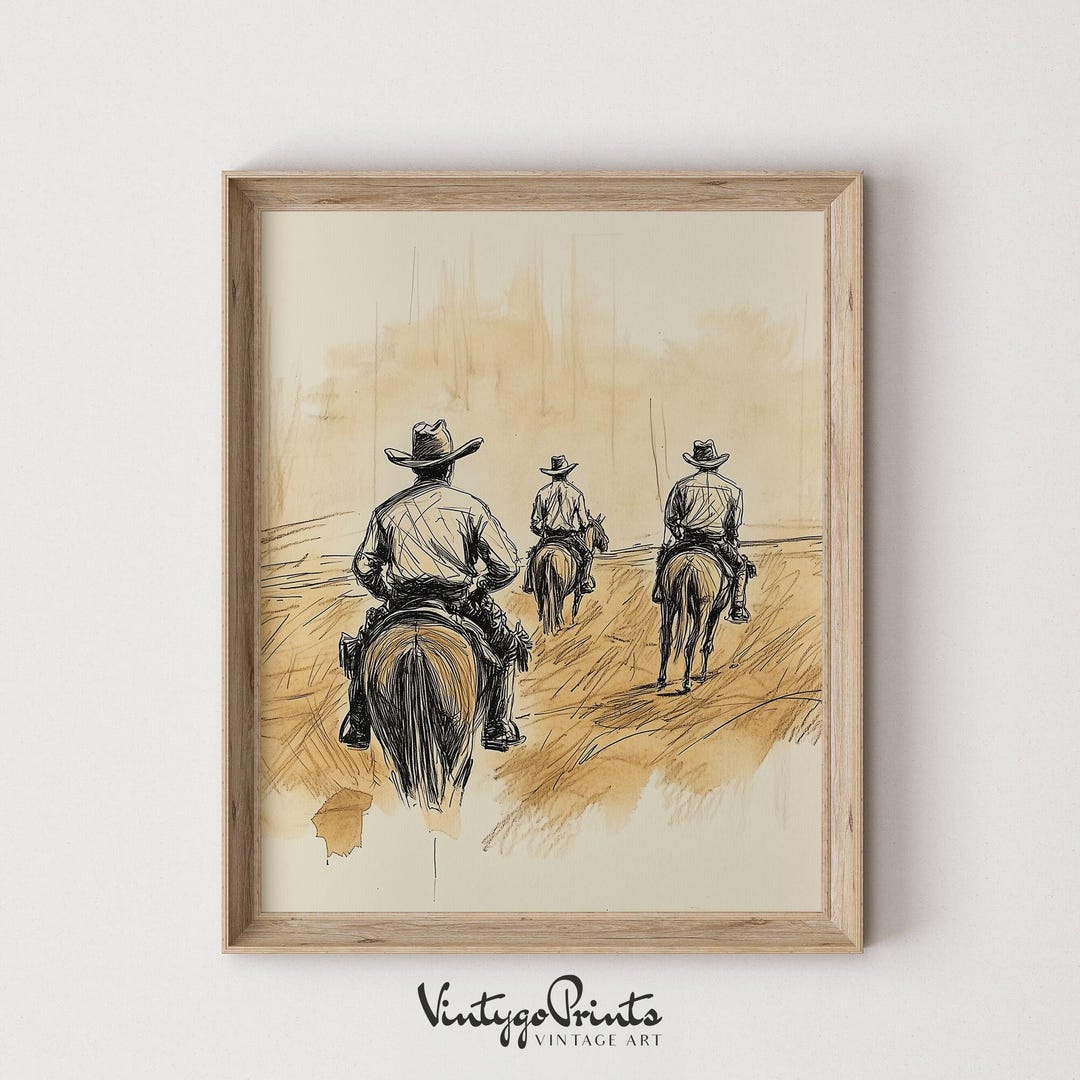 Western Cowboy Gang Sketch Art Print: Old West Nursery Decor (digital ...