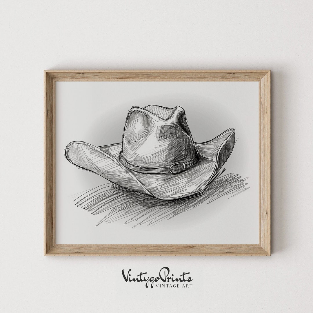 Cowboy Hat Sketch Art | Western Drawing Print | Texas Art Decor ...