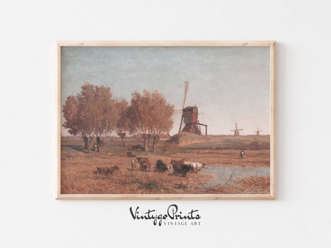Rural Farmhouse Landscape Painting | Rustic Scenery Wall Art | Antique ...