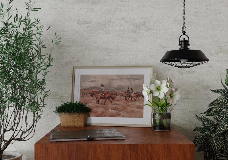 Rustic Western Print Vintage Cowboy Oil Painting Old West - Etsy