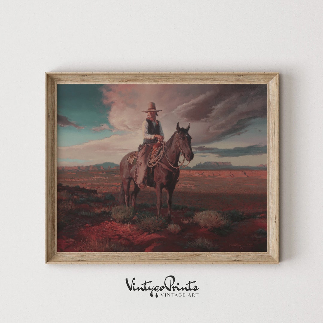 Vintage Cowboy Portrait Print: Rustic Western Oil Painting (digital ...