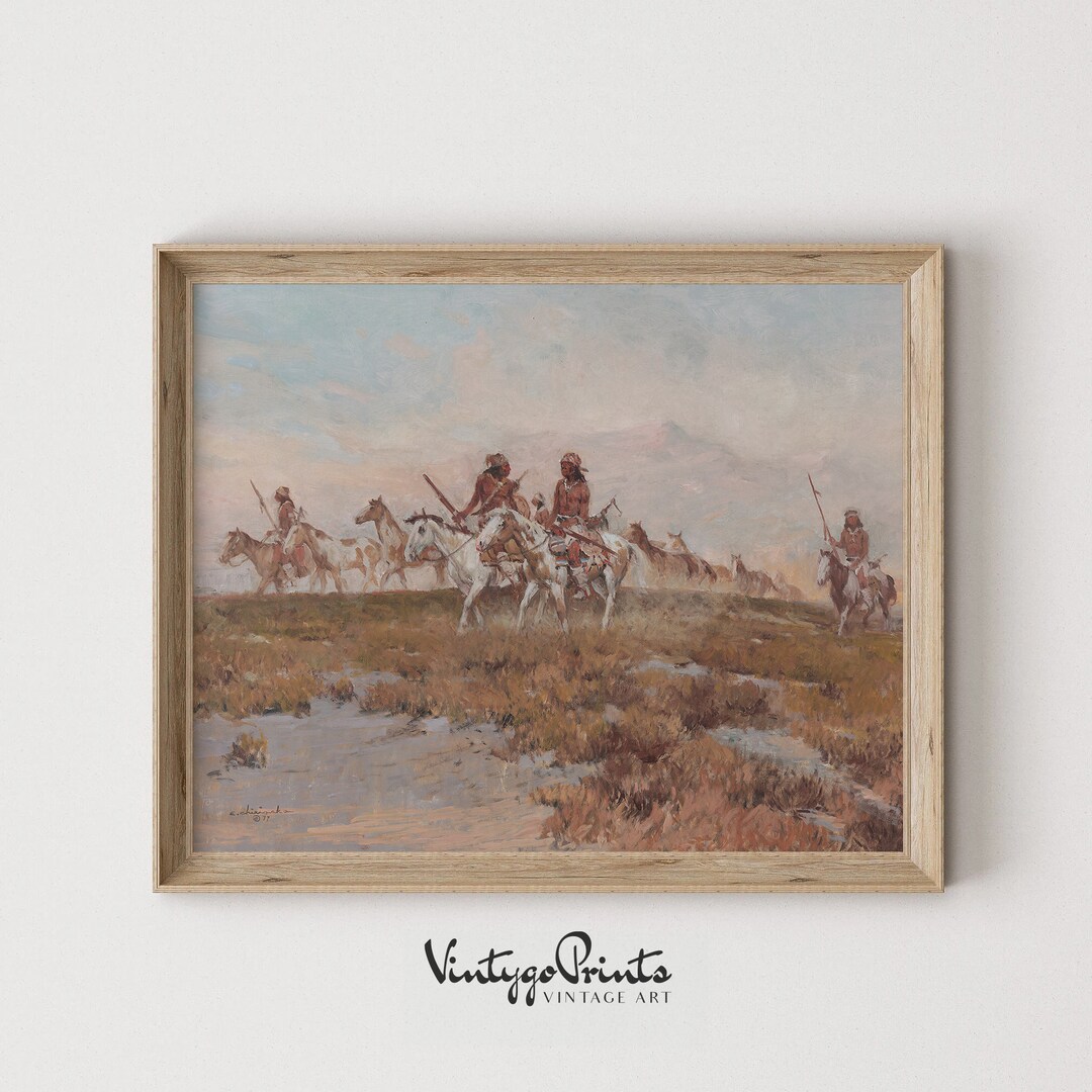 Vintage Native Americans Oil Painting | Rural Landscape Wall Art ...