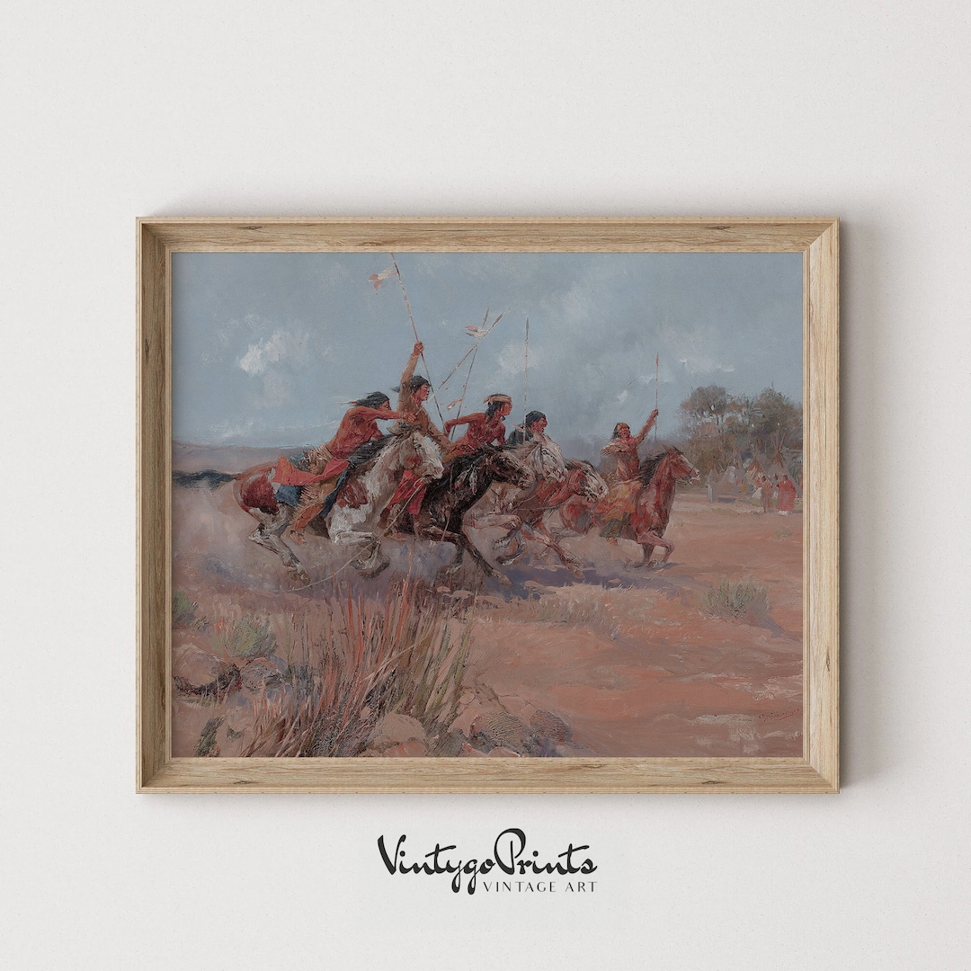 Southwest Native Americans Oil Painting | Rustic Horse Riders Wall Art ...