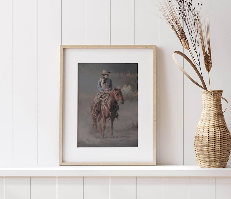 Vestern Cowboy Portrait Oil Painting Rustic Horse Rider - Etsy