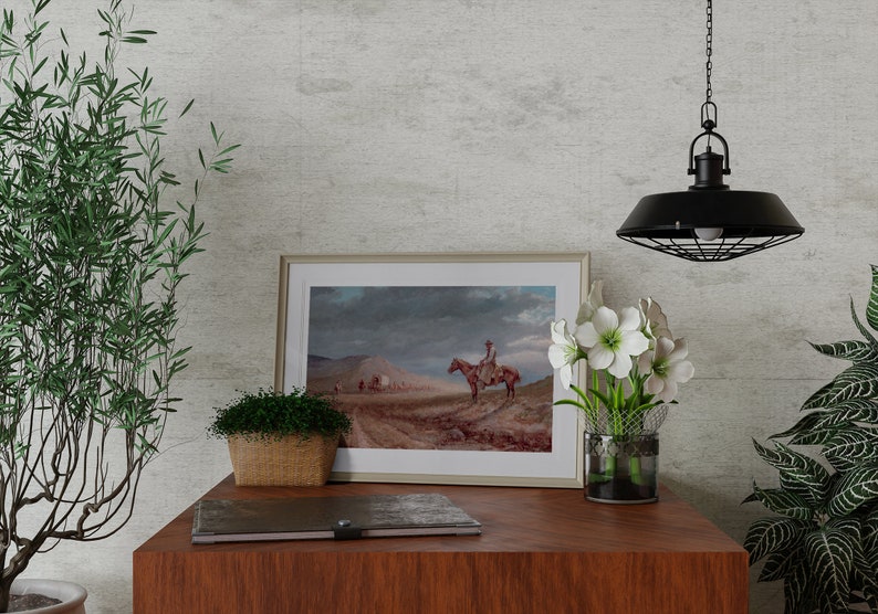 Vintage Cowboy Painting: Rustic Western Horse Rider Art (digital ...