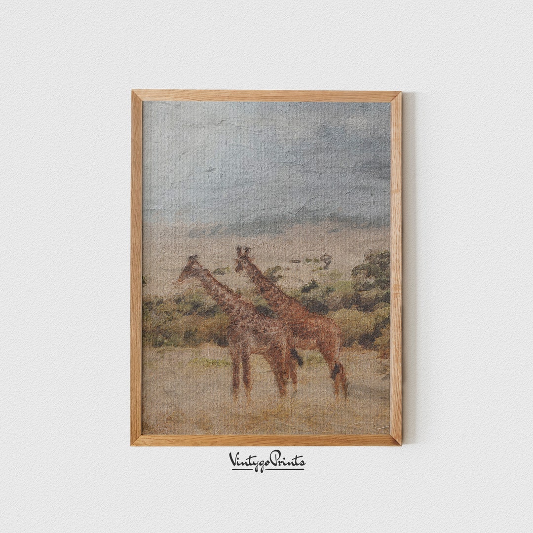 Two Giraffes Oil Painting | Animals | Vintage Wall Art | PRINTABLE ...