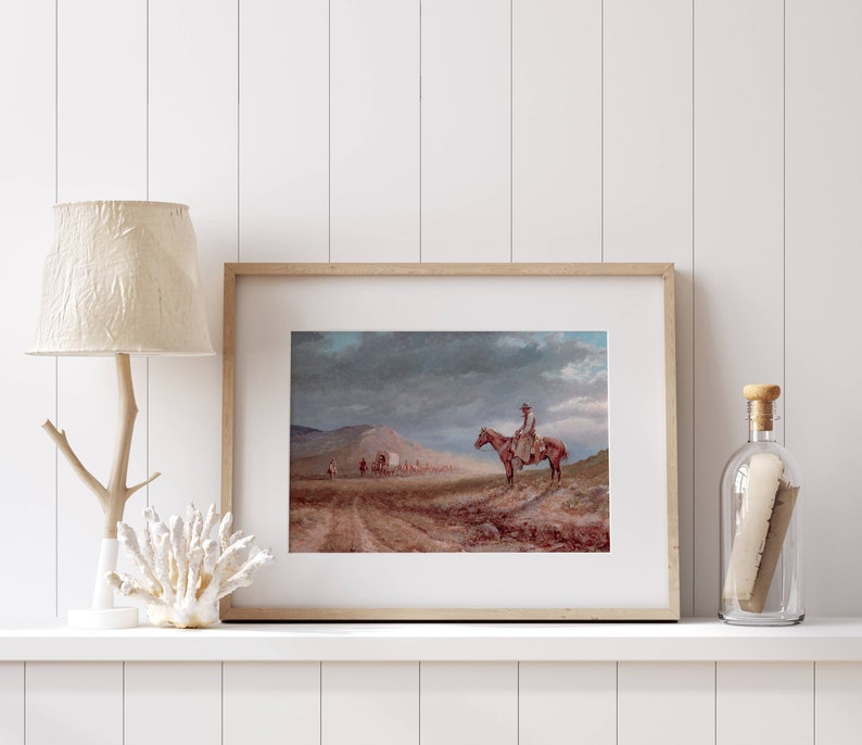 Vintage Cowboy Painting: Rustic Western Horse Rider Art (digital ...