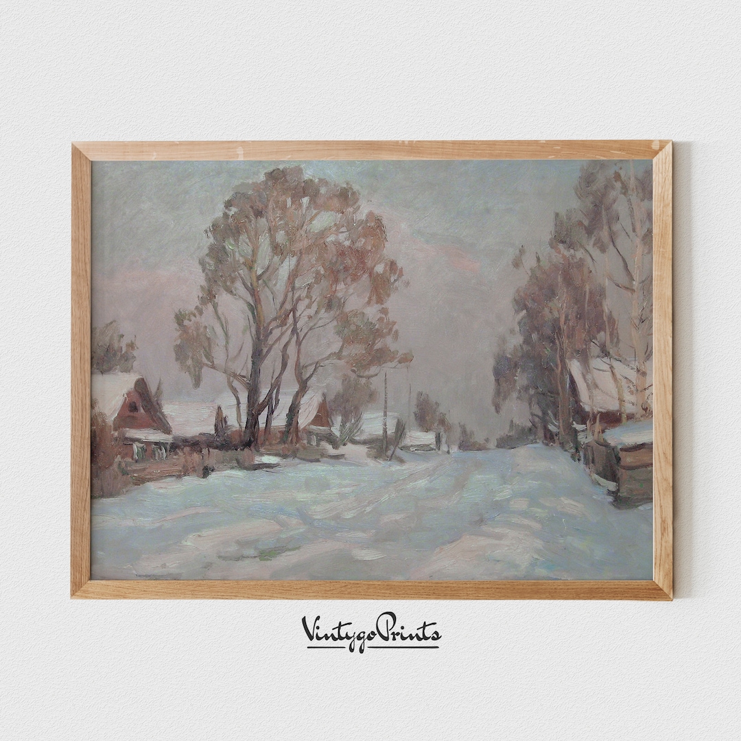 Winter Village Oil Painting Antique Holiday Christmas Wall Art Moody ...