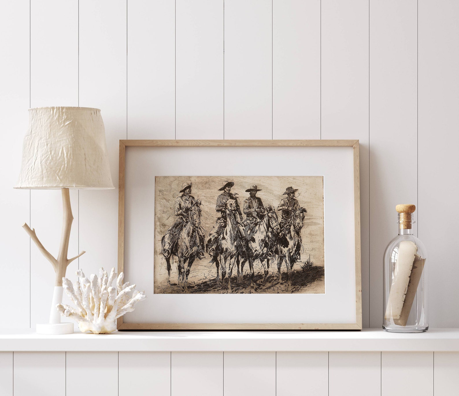 Vintage Cowboy Gang Sketch: Southwestern Horse Art (digital Download ...